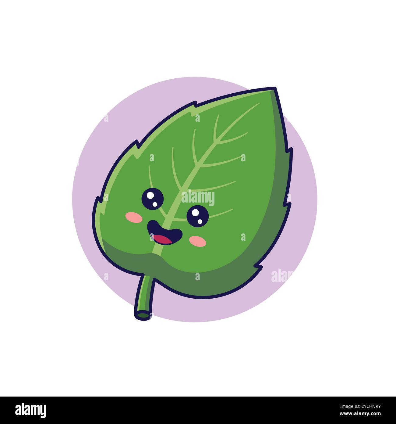 Fresh herbs concept. Cute Kawaii basil leaf character. Vector cartoon ...