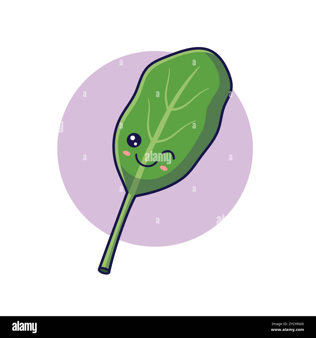 Fresh herbs concept. Cute Kawaii spinach leaf character. Vector cartoon ...