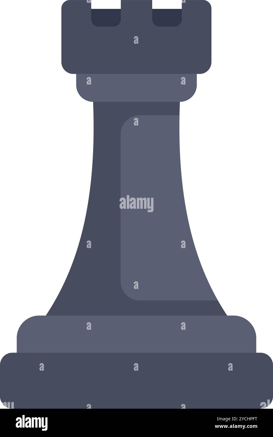 Simple illustration of a black rook chess piece standing alone on a ...