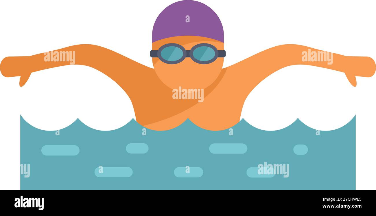 Professional swimmer wearing a swim cap and goggles swimming butterfly ...