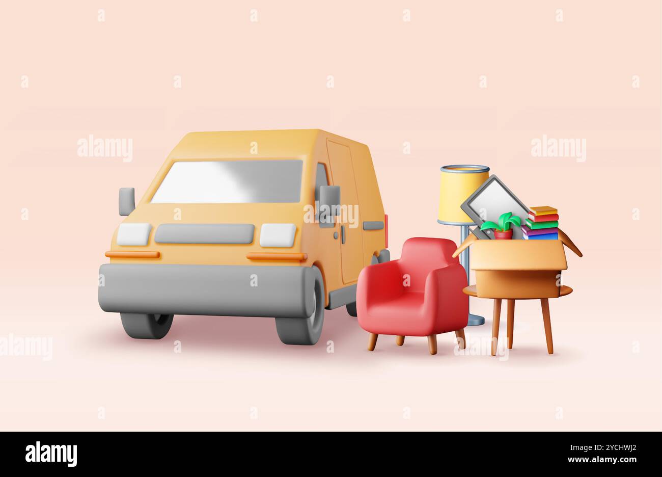 3D delivery van with open door and home stuff Stock Vector Image & Art ...