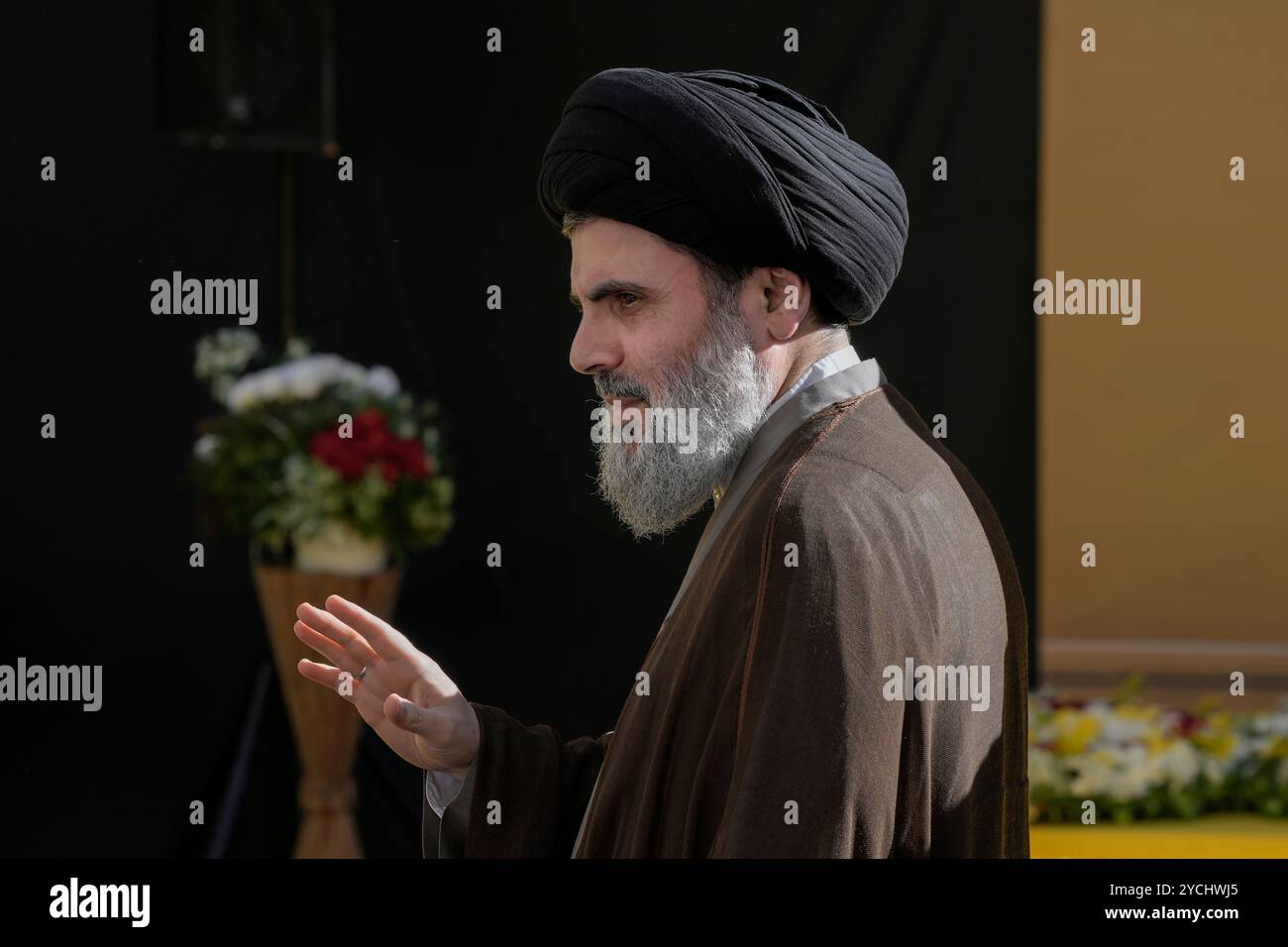 Senior Hezbollah leader Hashem Safieddine attends a funeral in Dahiyeh ...