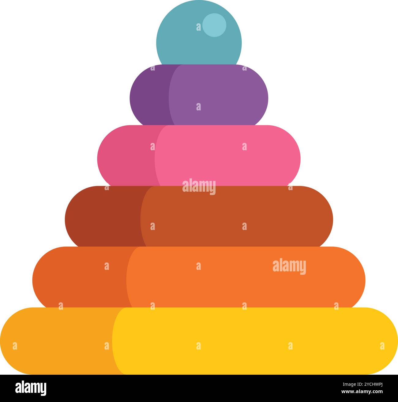 Colorful wooden pyramid toy stacking rings on white background, educational game for toddler ...