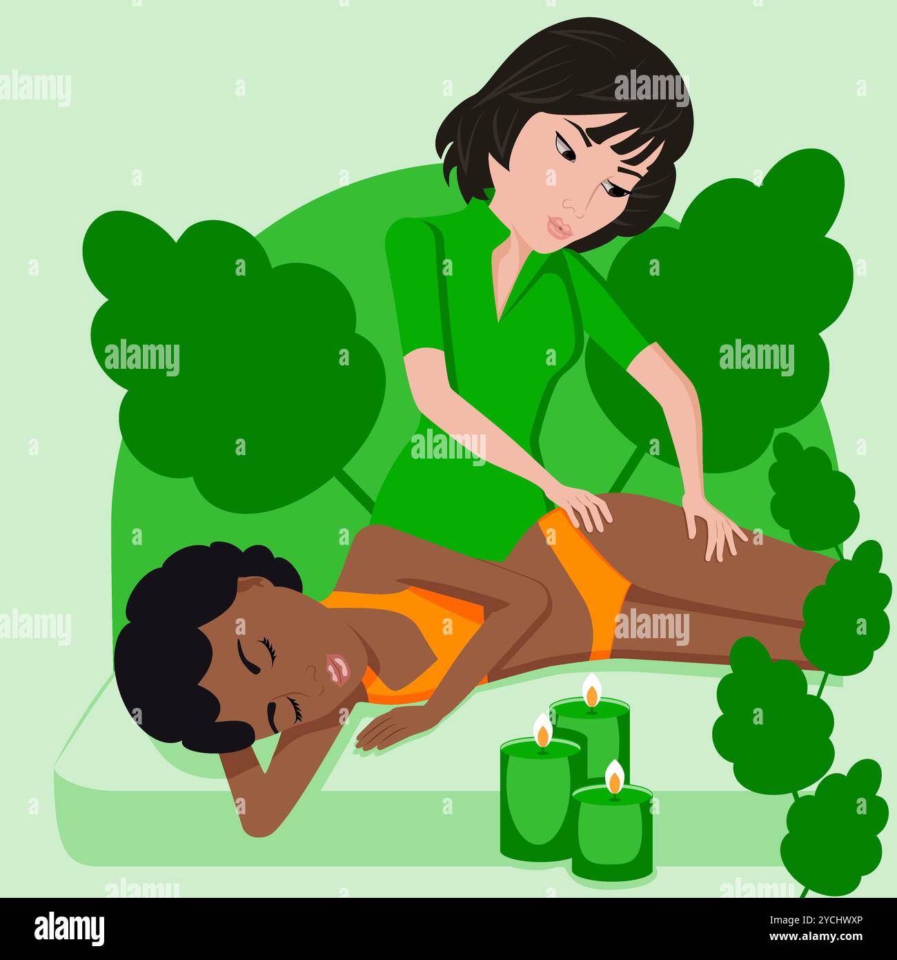 Lymphatic massage. Therapy and treatment by professional therapist in SPA. Isolated flat vector ...