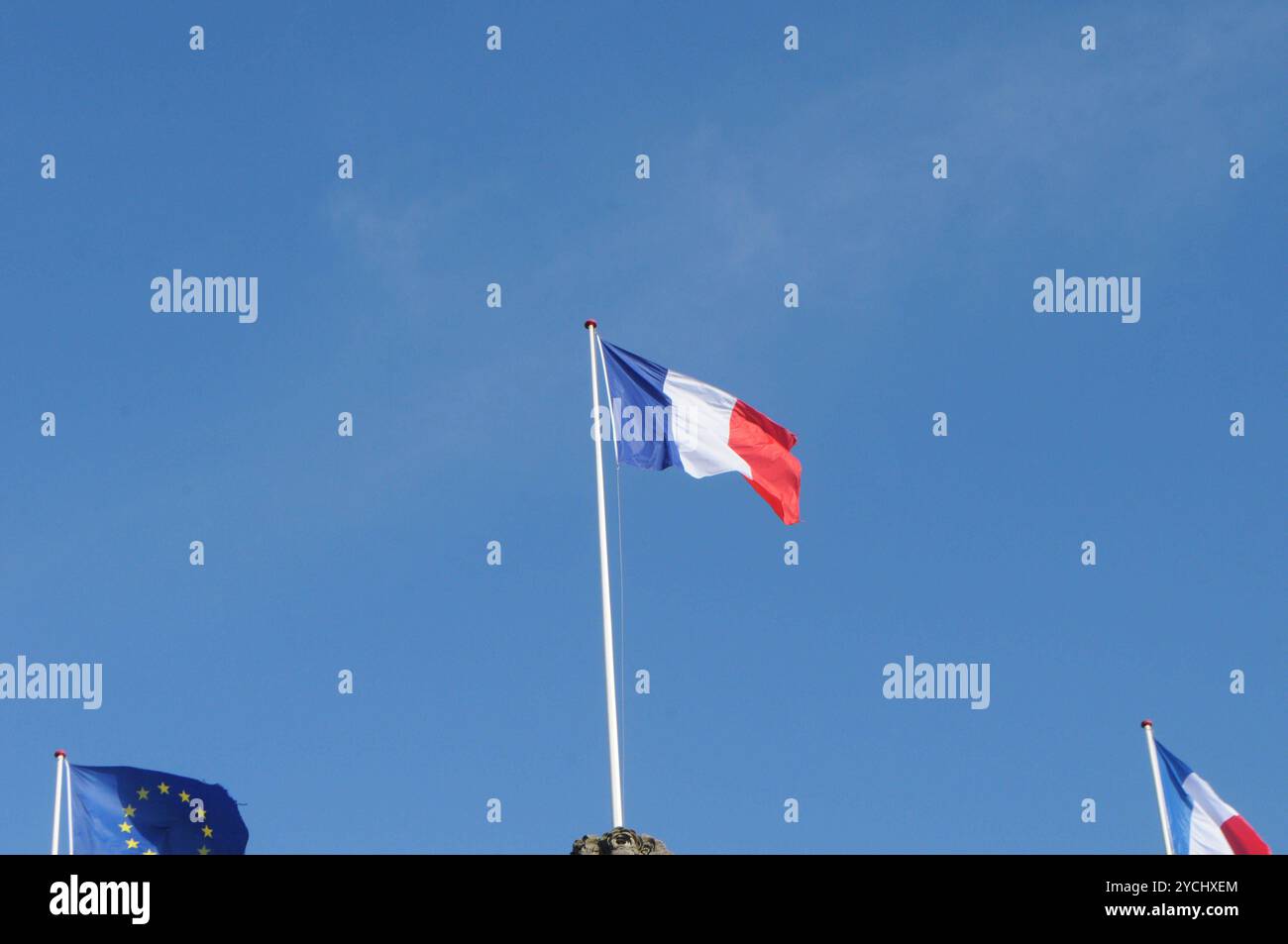 Copenhagen/ Denmark/23 Oct. 2024/three flags flying French national ...
