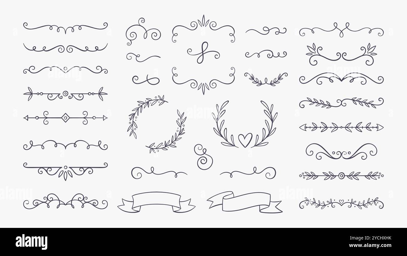 Cute hand-drawn decorative text dividers, ribbons and wreaths. Perfect ...