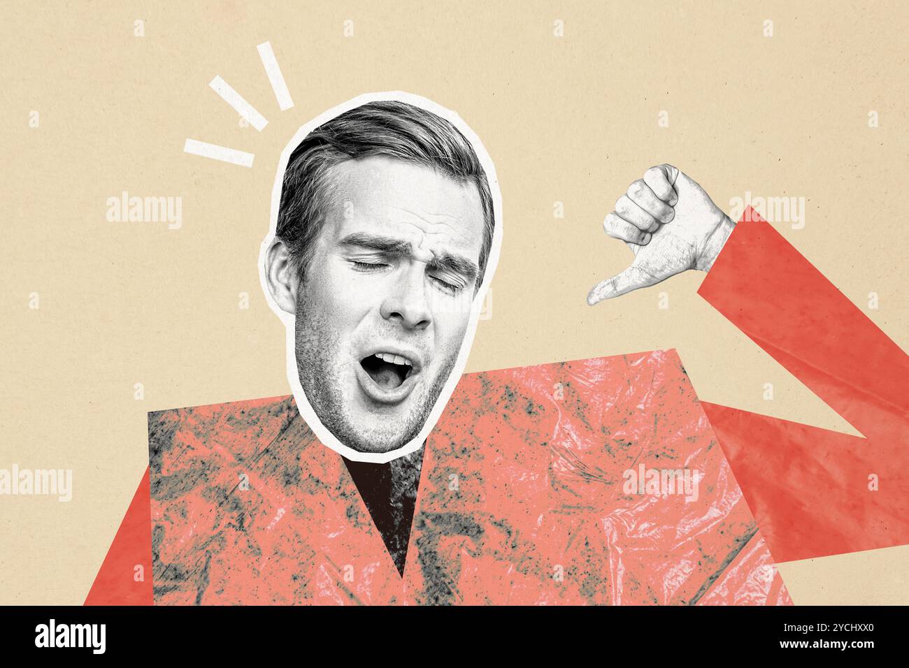 Composite photo collage of upset man show dislike gesture bullying ...