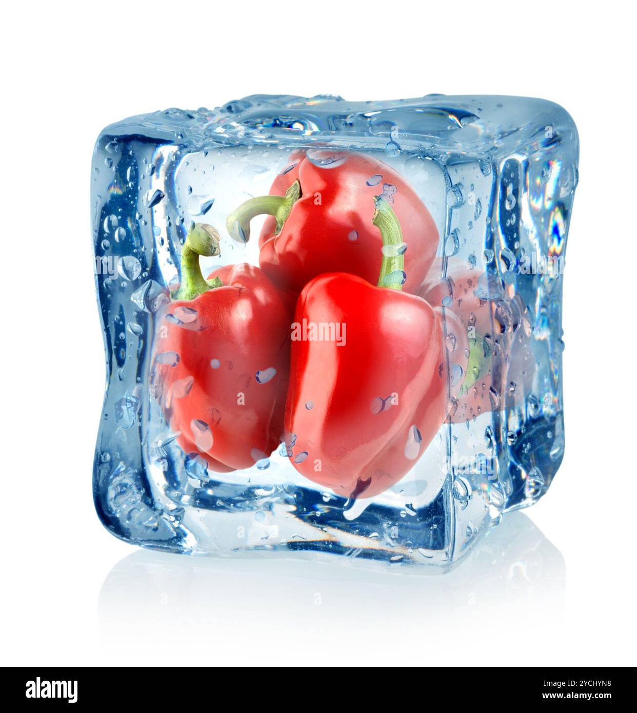 Ice cube and red peppers isolated on a white background Stock Photo - Alamy