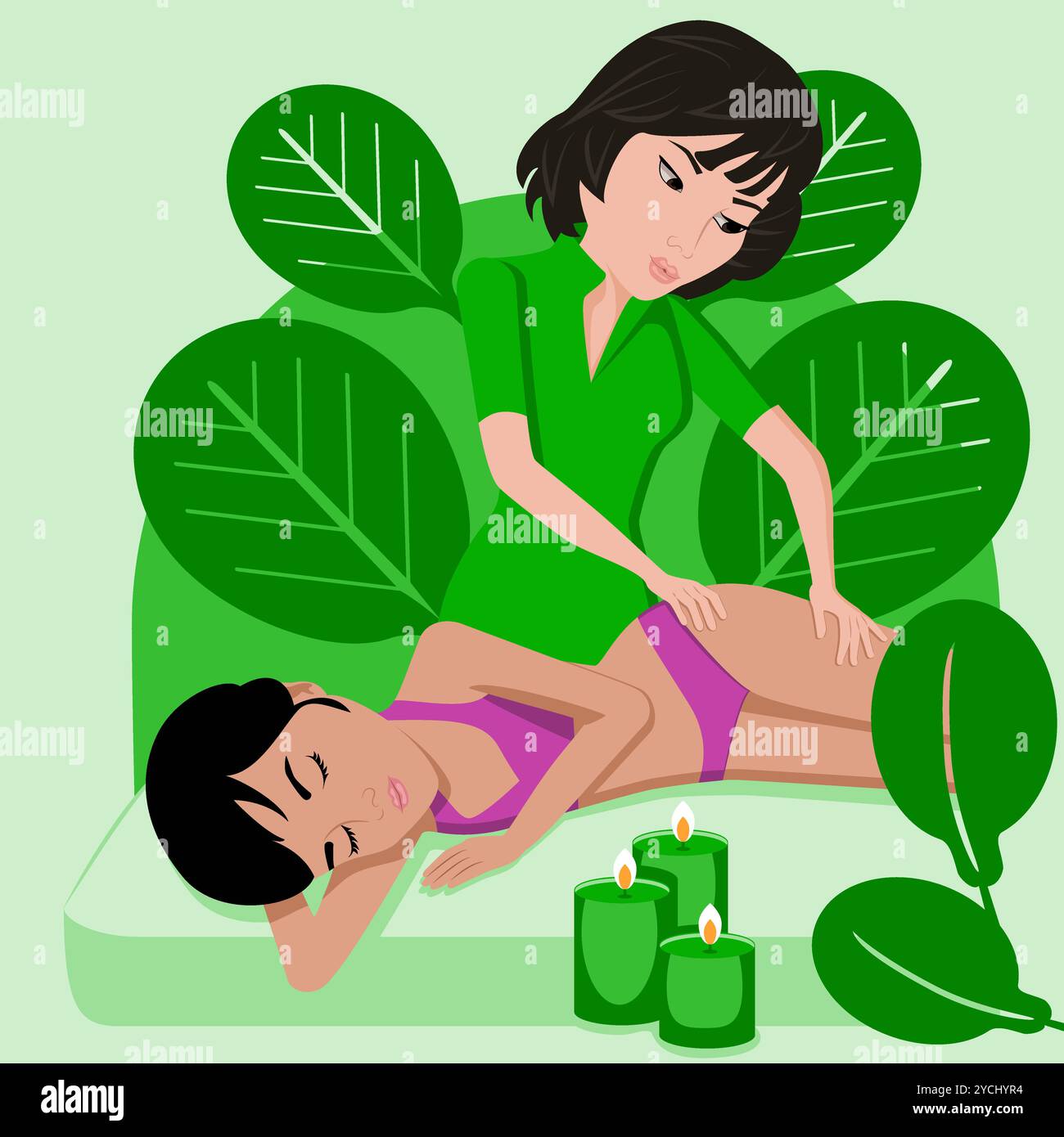 Lymphatic massage. Therapy and treatment by professional therapist in SPA. Isolated flat vector ...