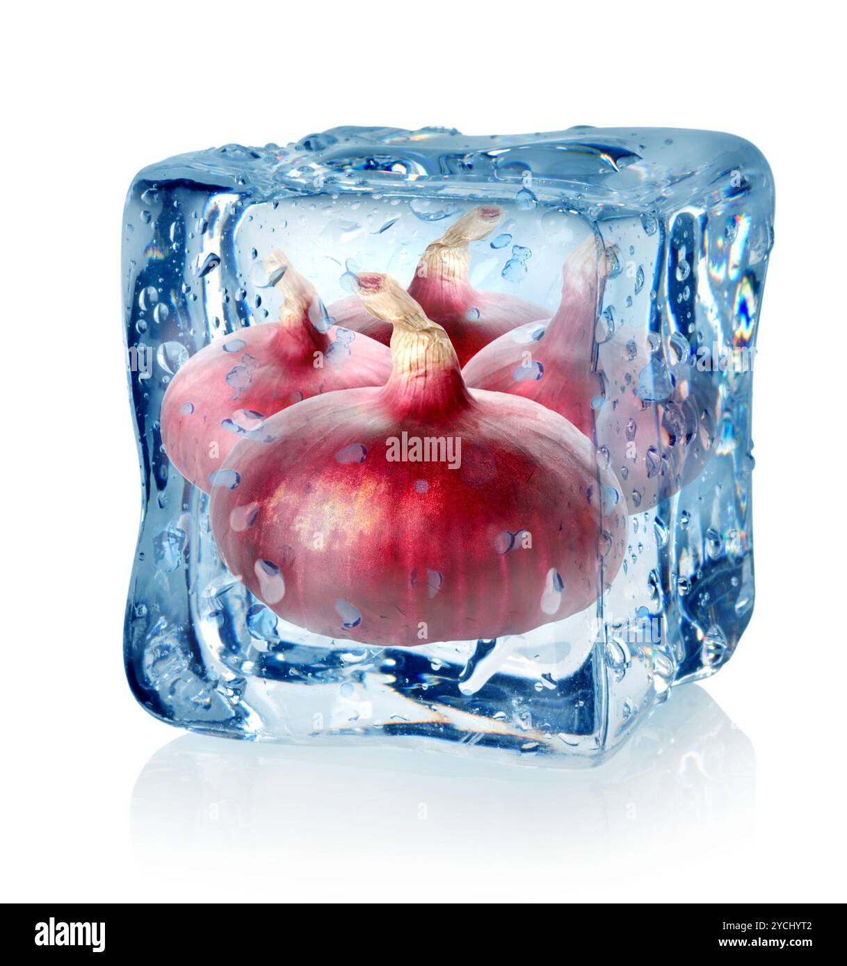 Ice cube and red onion isolated on a white background Stock Photo - Alamy