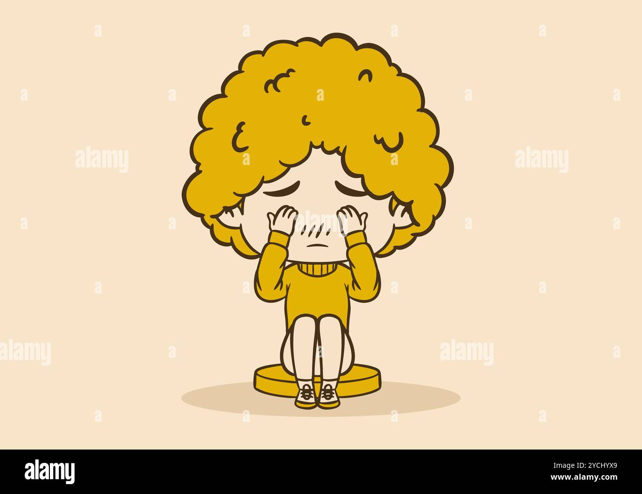 Cute curly girl chibi character illustration in crying pose Stock ...