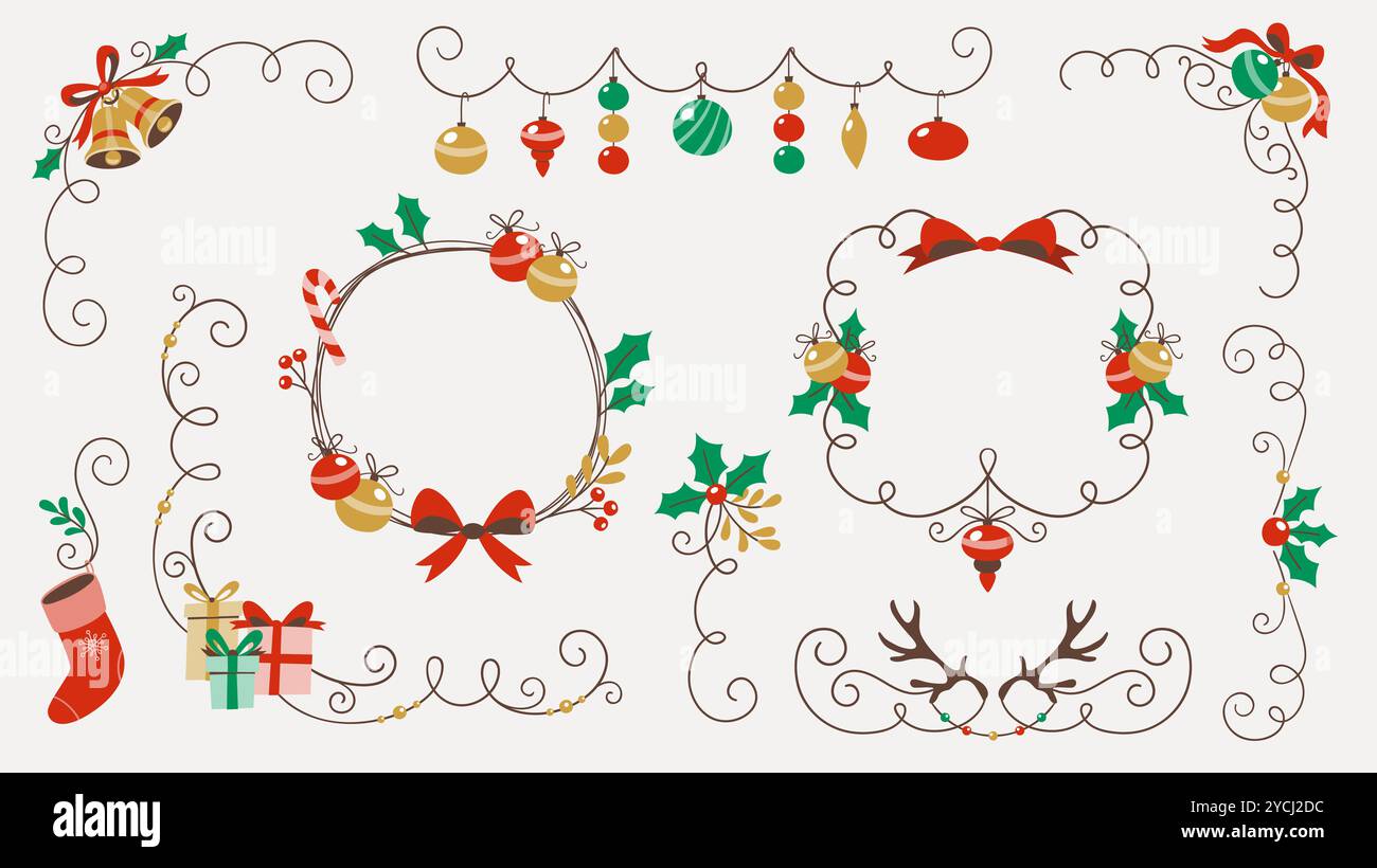 Christmas decorative frames, corners, and dividers. Seasonal items and ...