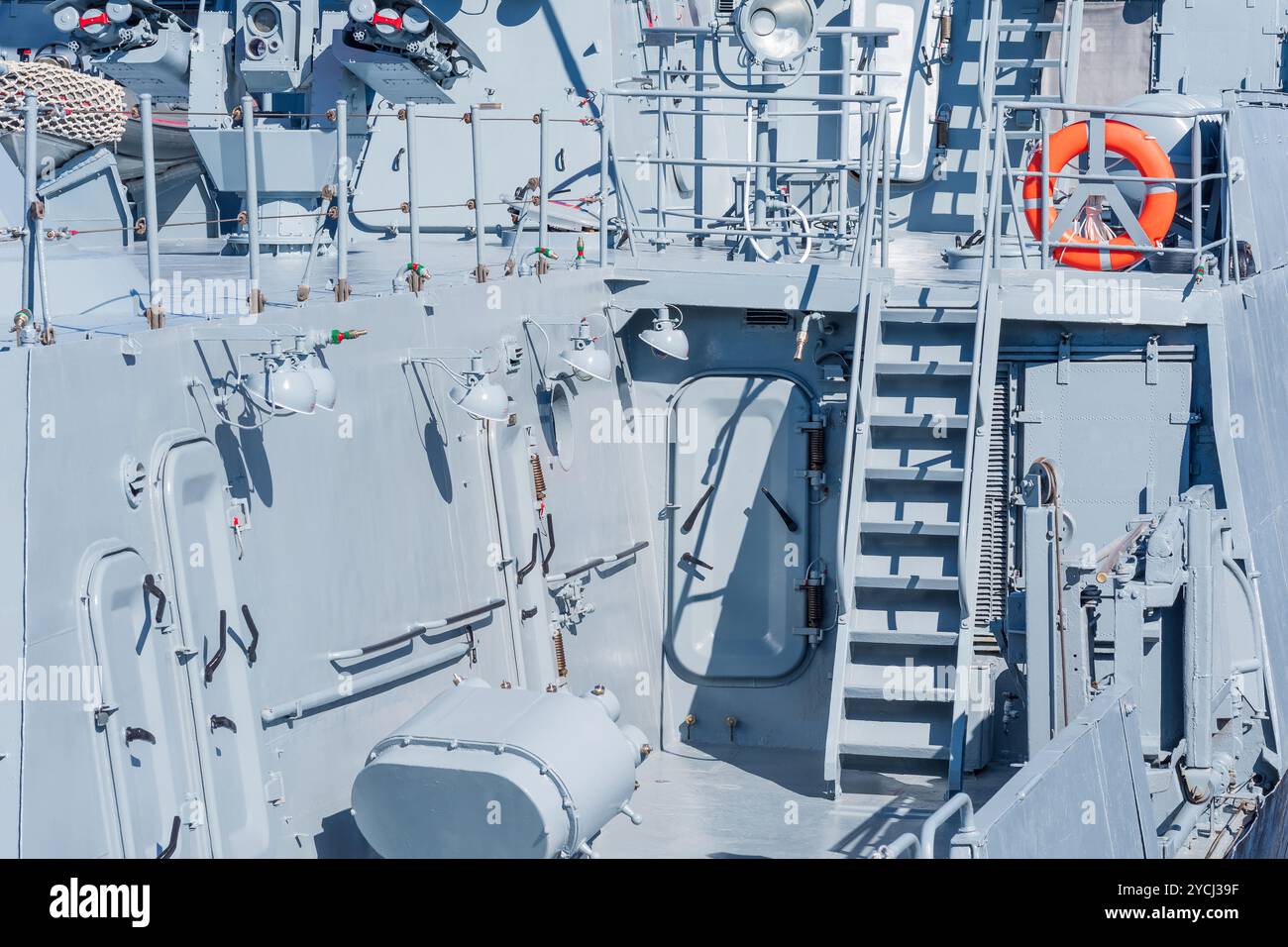 maritime background, fragment of a modern ship, various equipment on ...