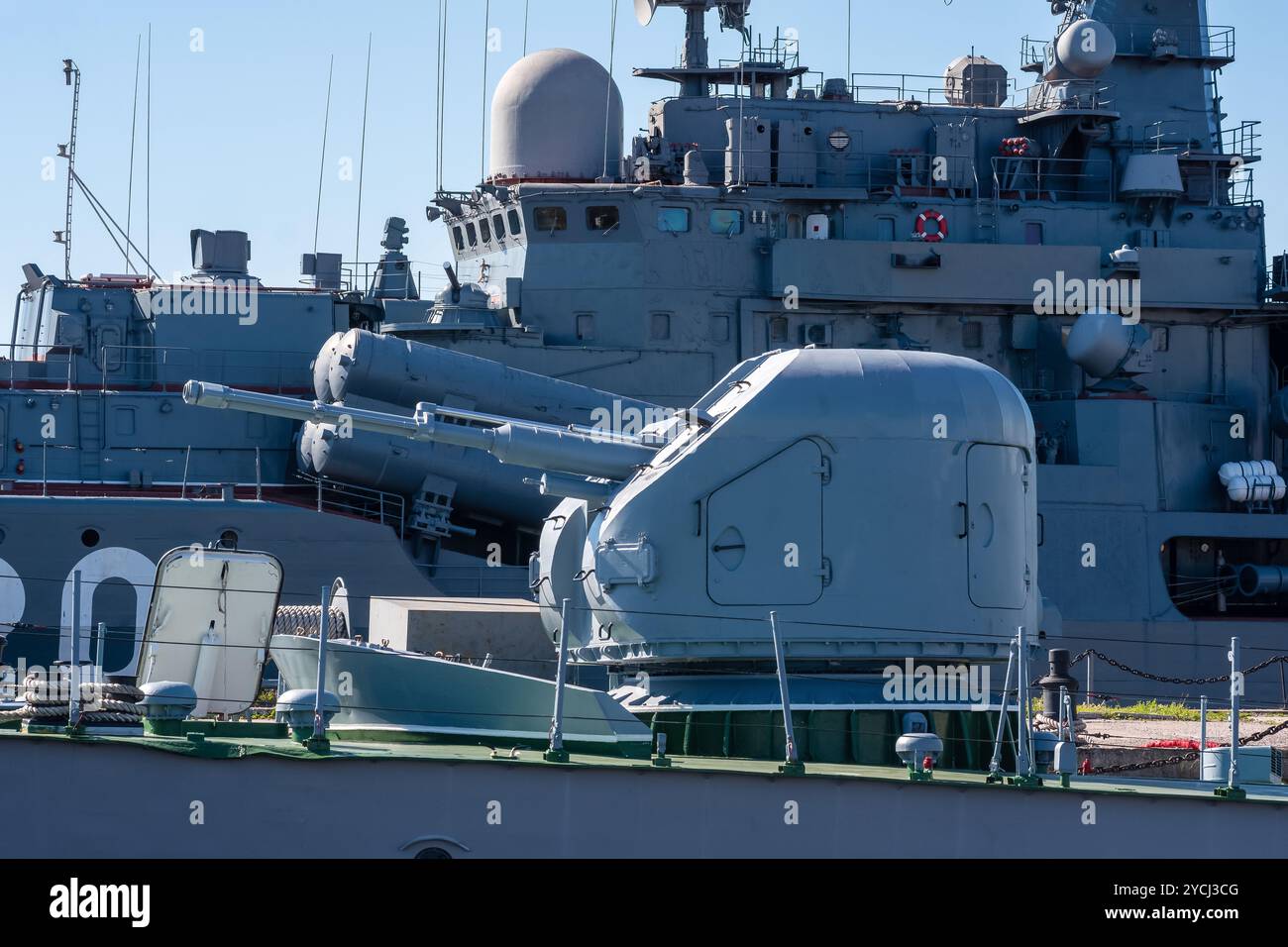 naval military background, concept, fragment of a modern warship with a ...