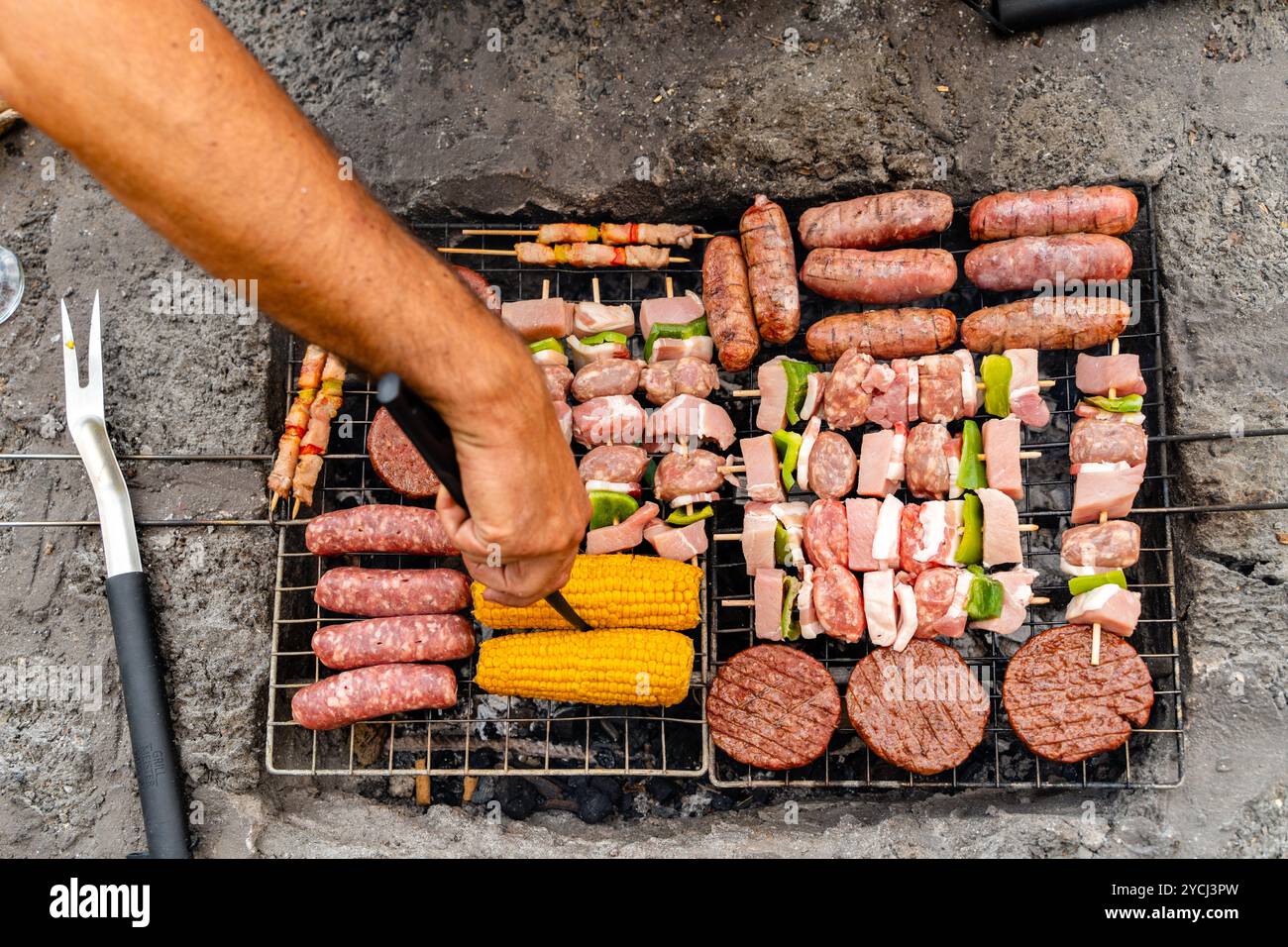 Cooking on grill various meats hi-res stock photography and images - Alamy
