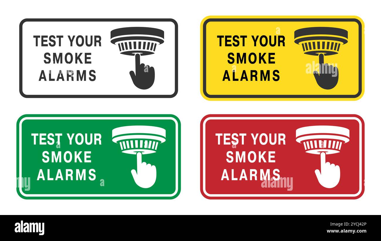 Test your smoke alarms. Smoke detector icon symbol. Fire alarm logo ...