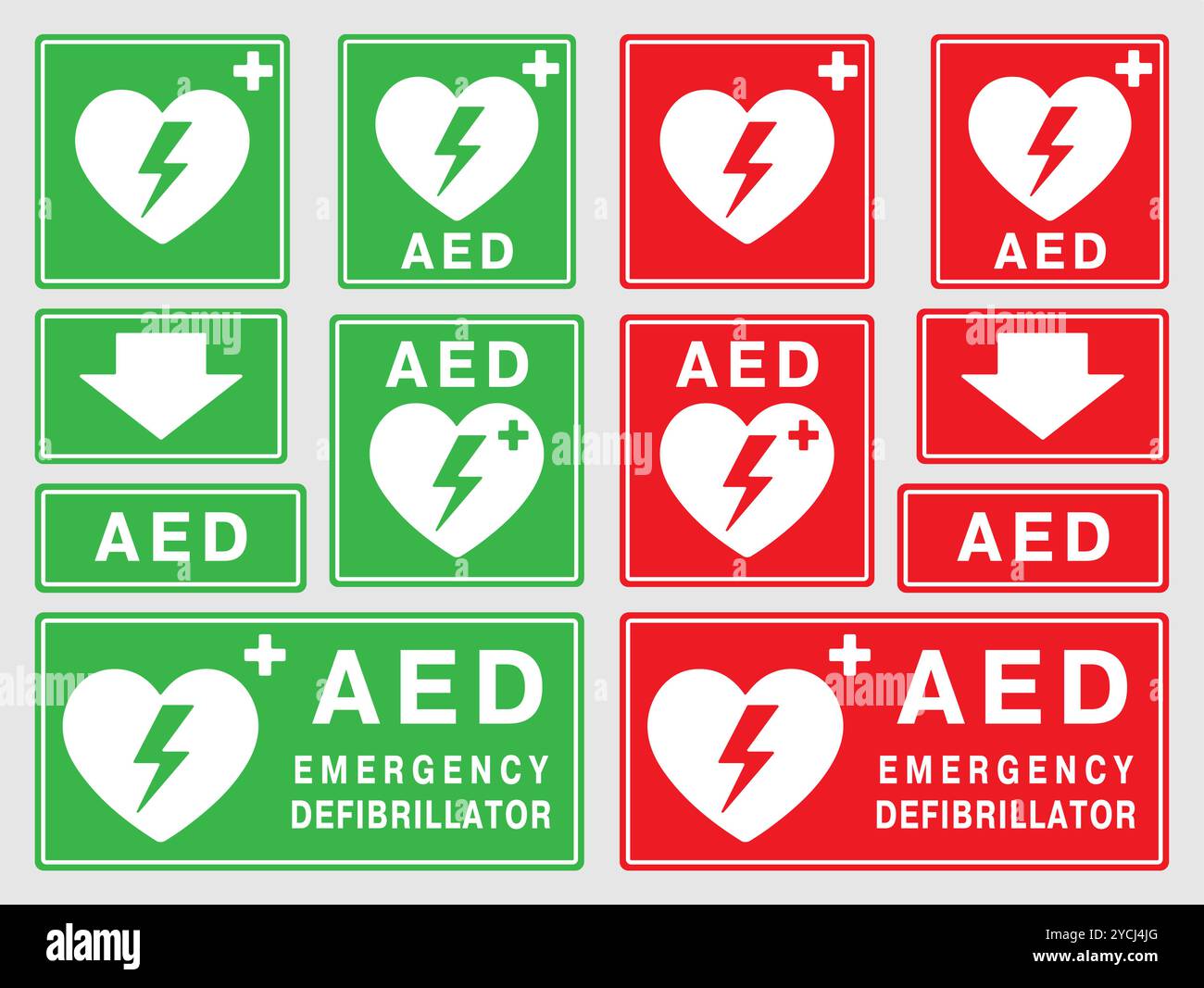 AED emergency defibrillator icon sign symbol. First aid Automated external defibrillator. Vector ...