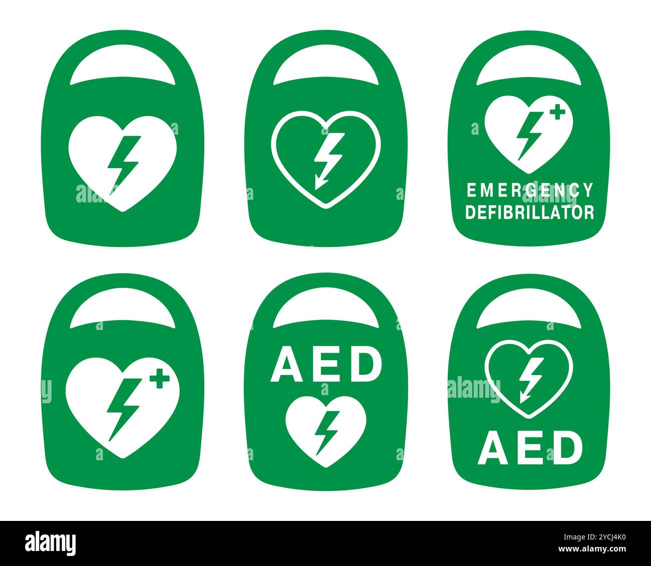 AED emergency defibrillator icon sign symbol. First aid Automated external defibrillator. Vector ...