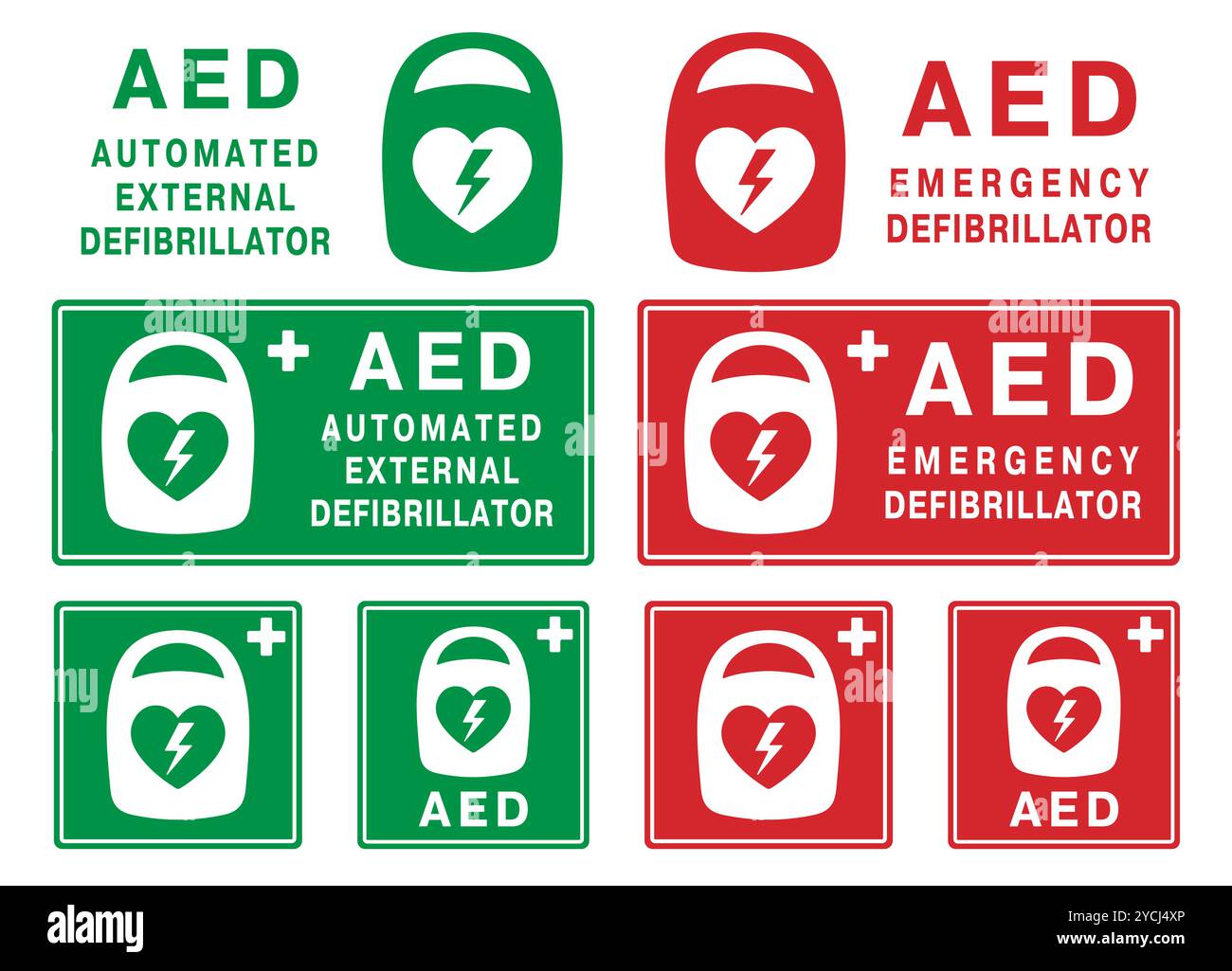 AED emergency defibrillator icon sign symbol. First aid Automated external defibrillator. Vector ...