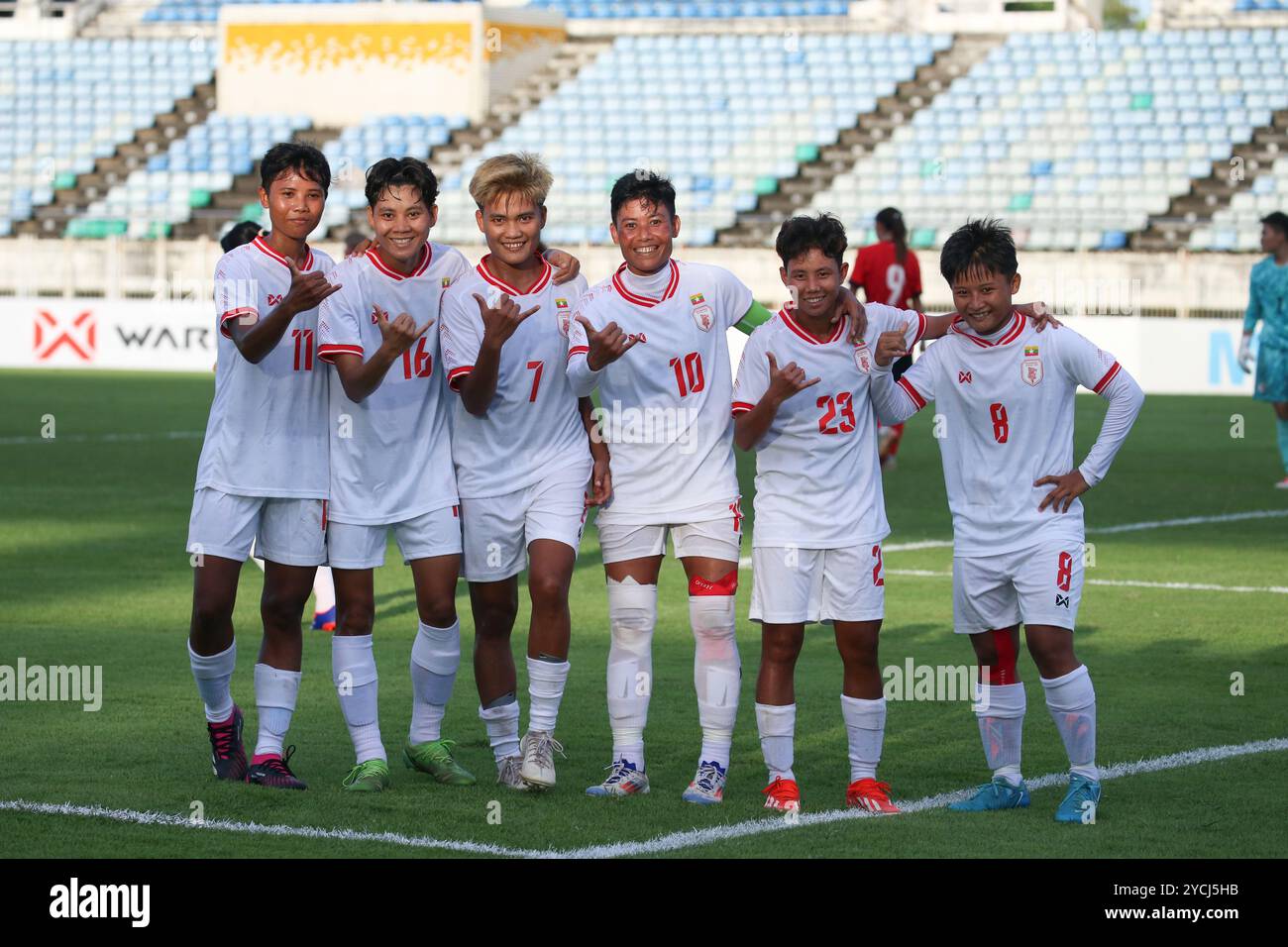 Yangon, Myanmar. 23rd Oct, 2024. Players of Myanmar celebrate scoring ...