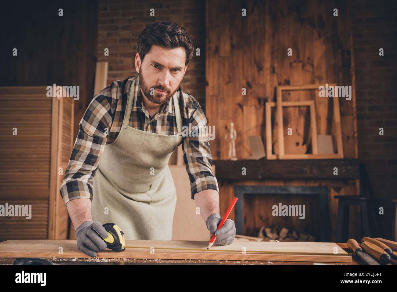 Concept photo of diy engineer guy planning his house reconstruction ...