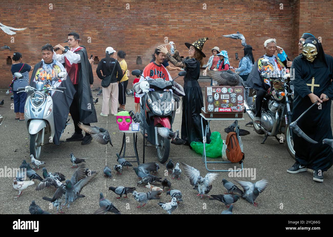 A barber dressed as a Chinese vampire known as a 'jiangshi' and another ...
