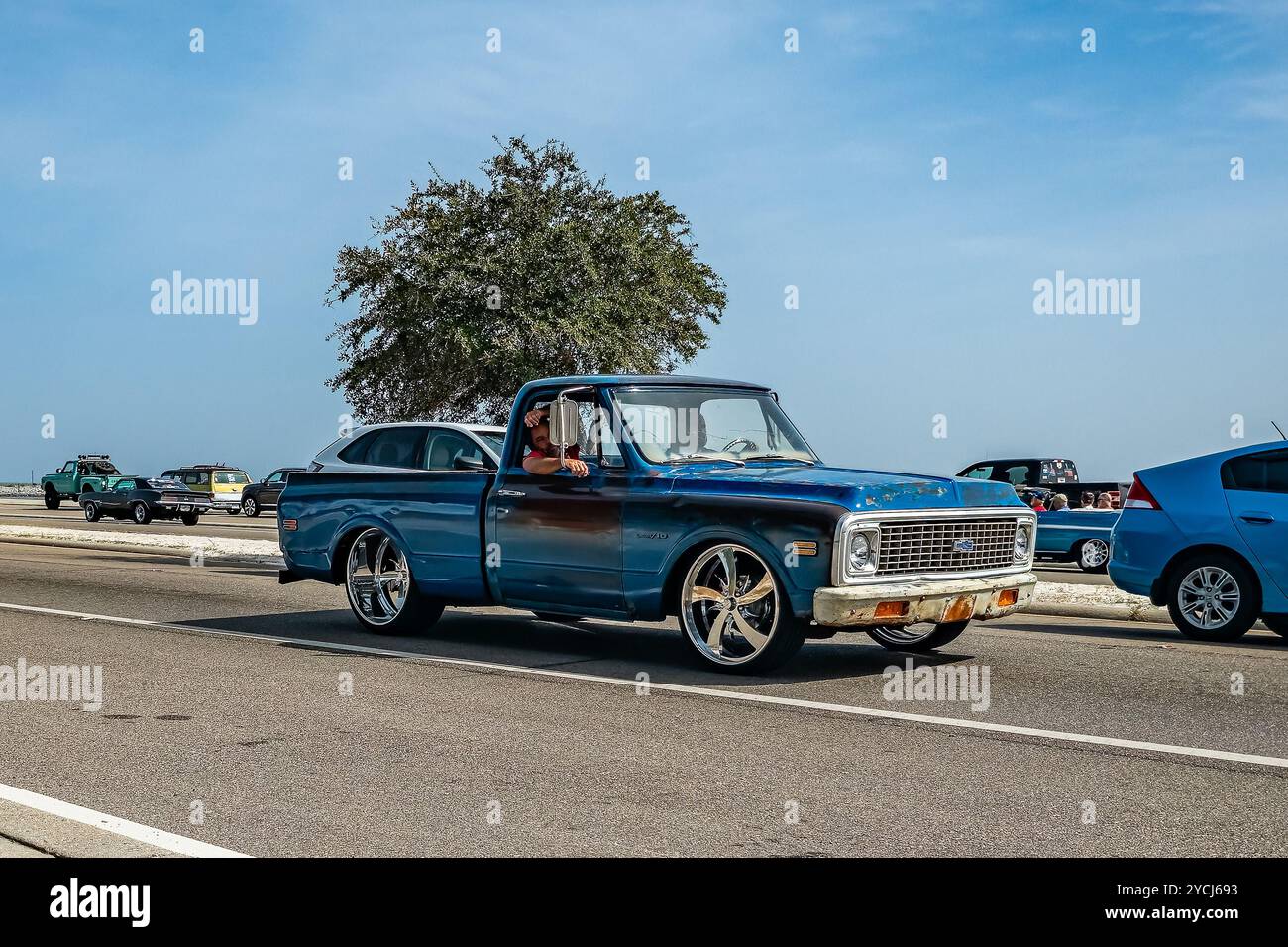 Gulfport, MS - October 04, 2023: Wide angle front corner view of a 1972 ...