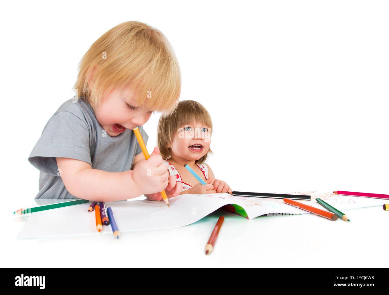 Children draws pencil isolated on white background Stock Photo - Alamy