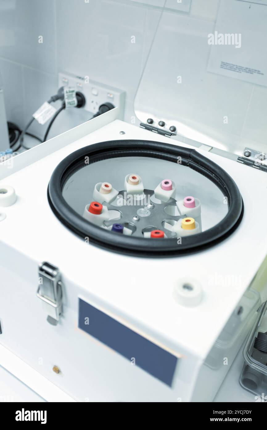 A centrifuge in the laboratory workroom of a pathology medical blood ...