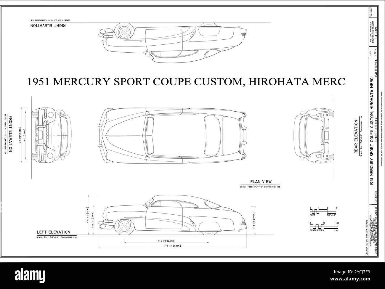 Plan and elevations - 1951 Mercury Sport Coupe Custom, Orange, Orange ...