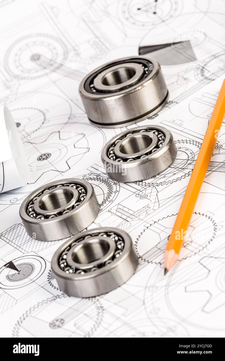 Ball bearings on technical drawing Stock Photo - Alamy