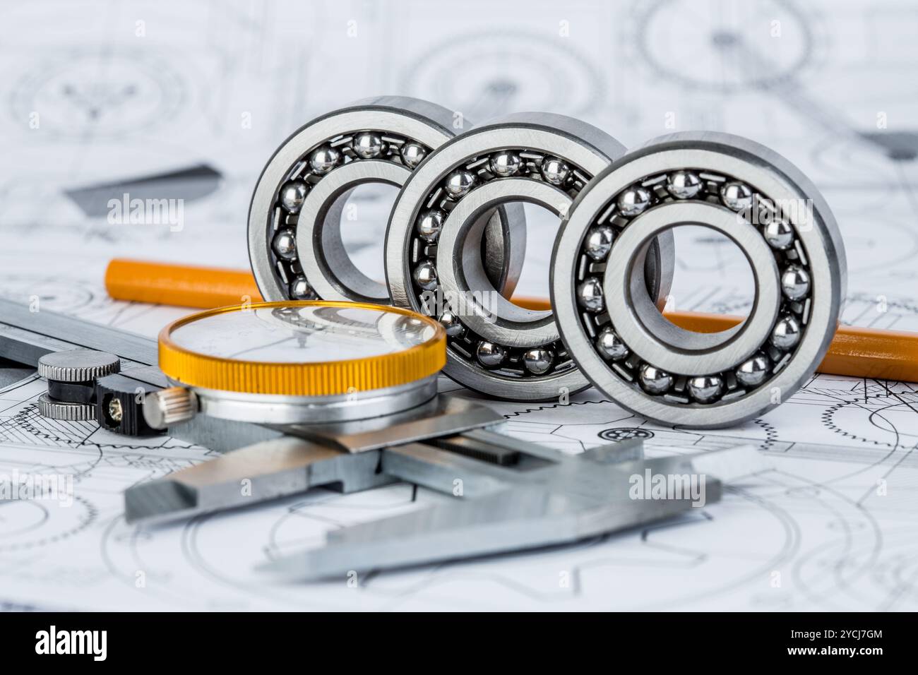 Ball bearings on technical drawing Stock Photo - Alamy