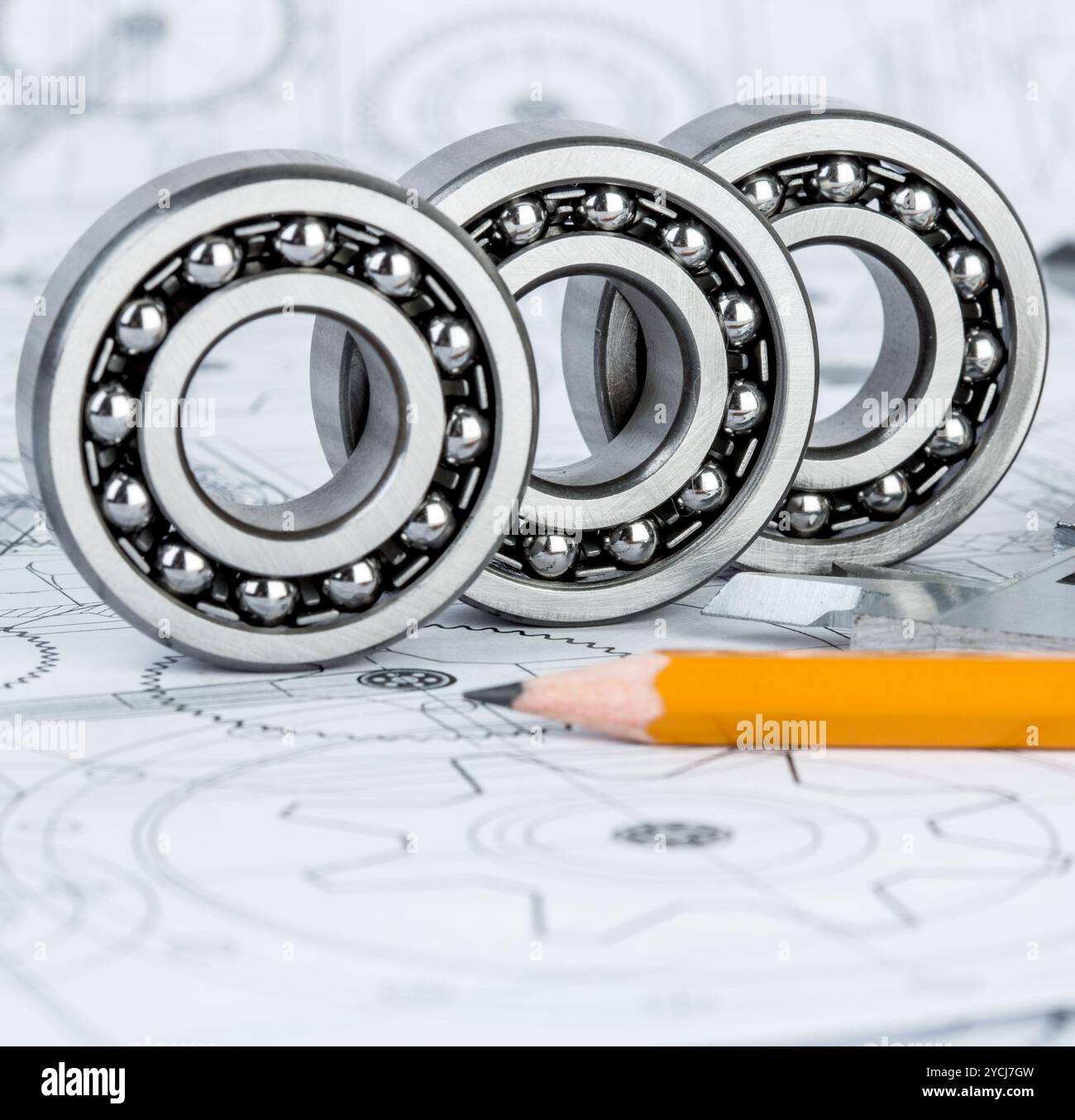 Ball bearings on technical drawing Stock Photo - Alamy