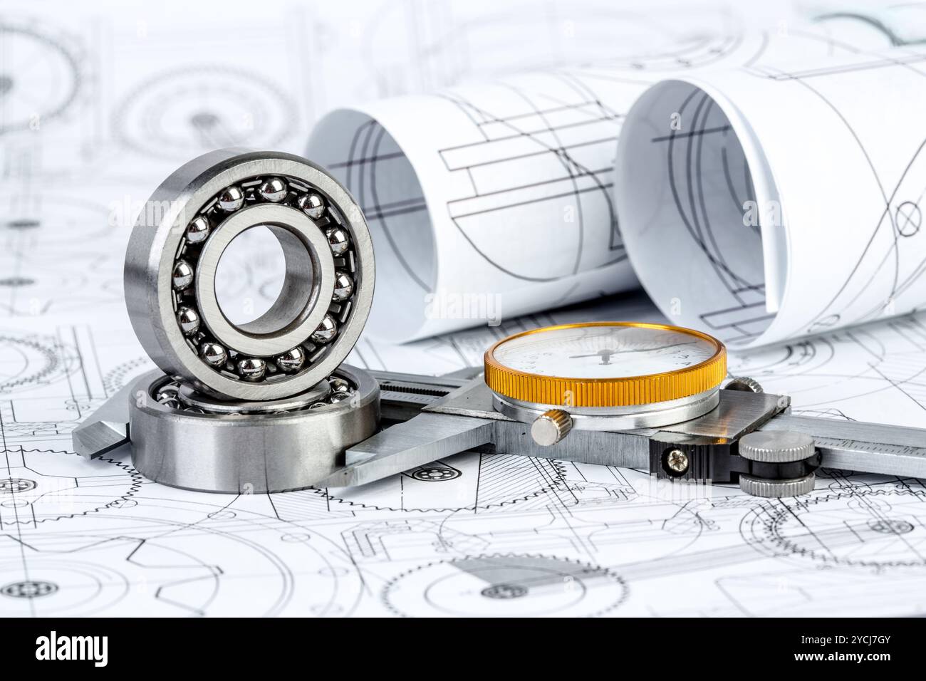 Ball bearings on technical drawing Stock Photo - Alamy