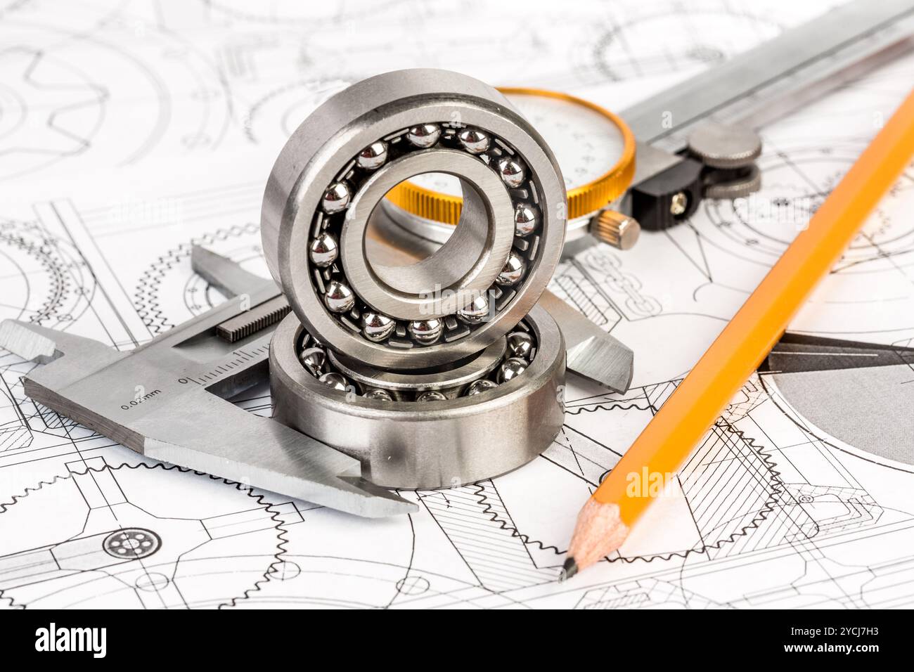 Ball bearings on technical drawing Stock Photo - Alamy