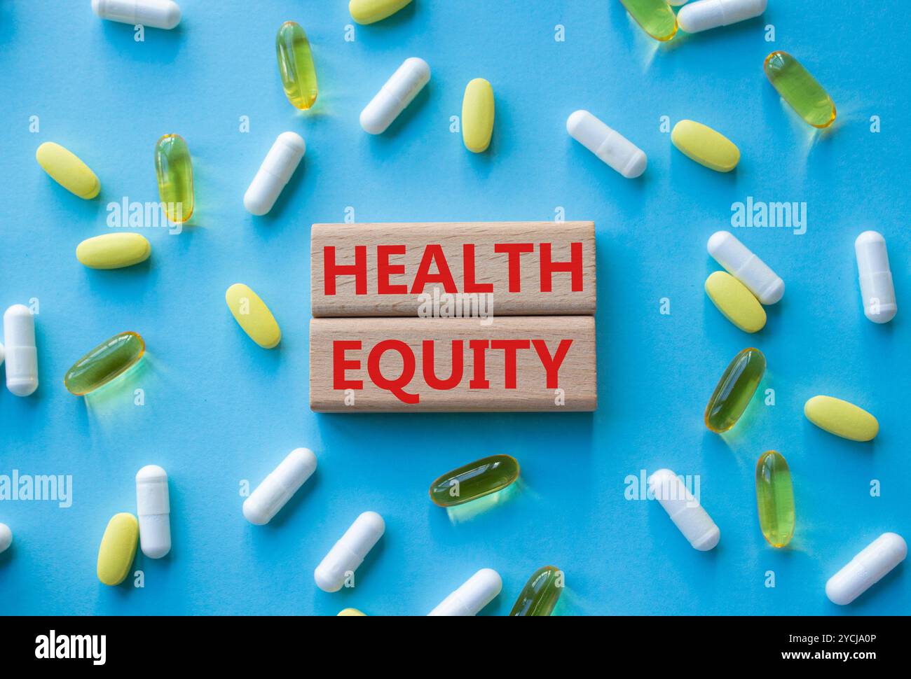 Health Equity symbol. Wooden blocks with words Health Equity. Beautiful ...