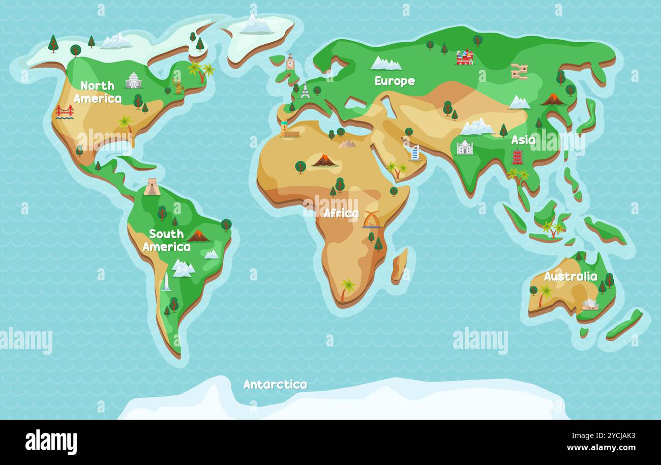 world map cartoon landmark vector editable Stock Vector Image & Art - Alamy