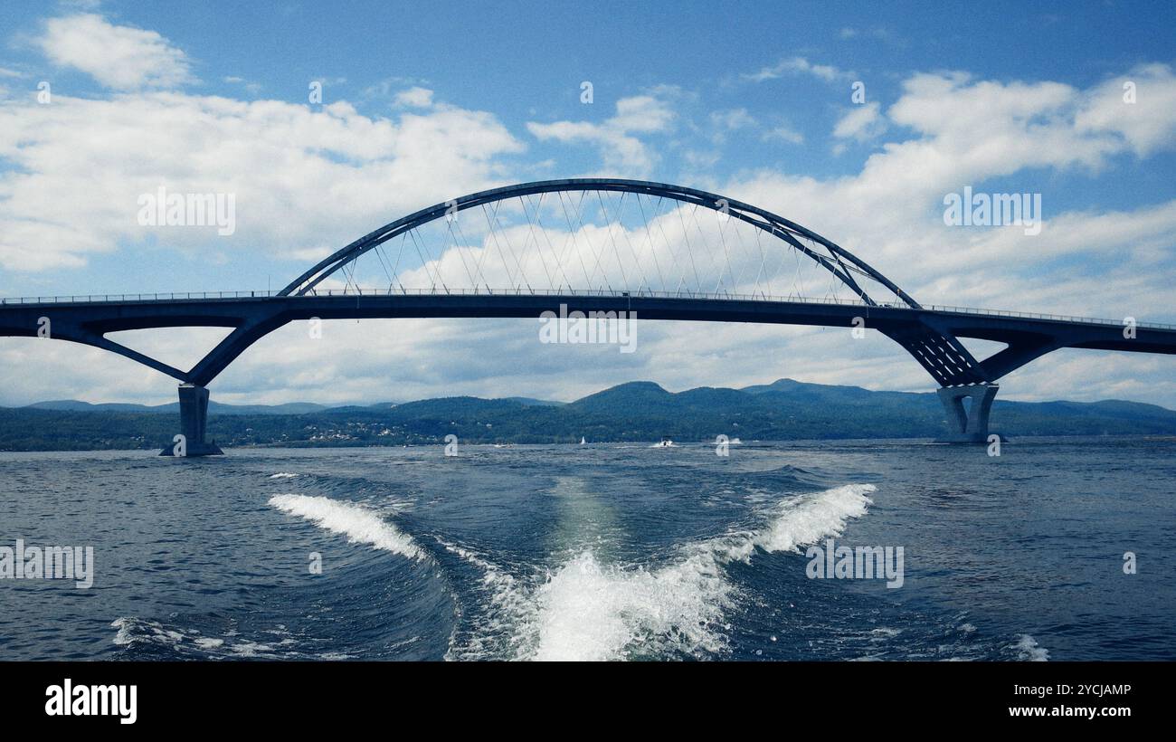 Boat Waves Underneath Lake Champlain Bridge between New York and ...