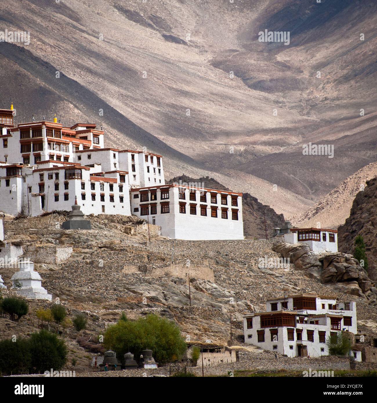 Buddhist heritage, Likir monastery ( Gompa ) over Himalaya mountains ...
