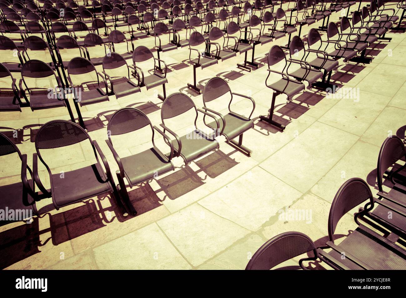 Rows of chairs at outdoors concert hall. Vintage style processing image ...