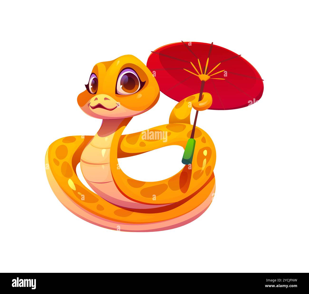 Cute cartoon snake character holding a red parasol. 2025 Chinese lunar ...