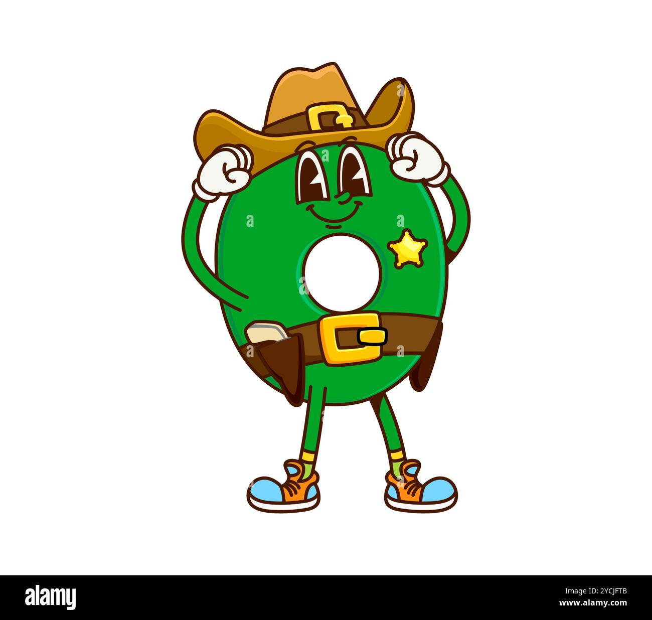 Cartoon groovy cowboy, sheriff math number zero character. Isolated ...