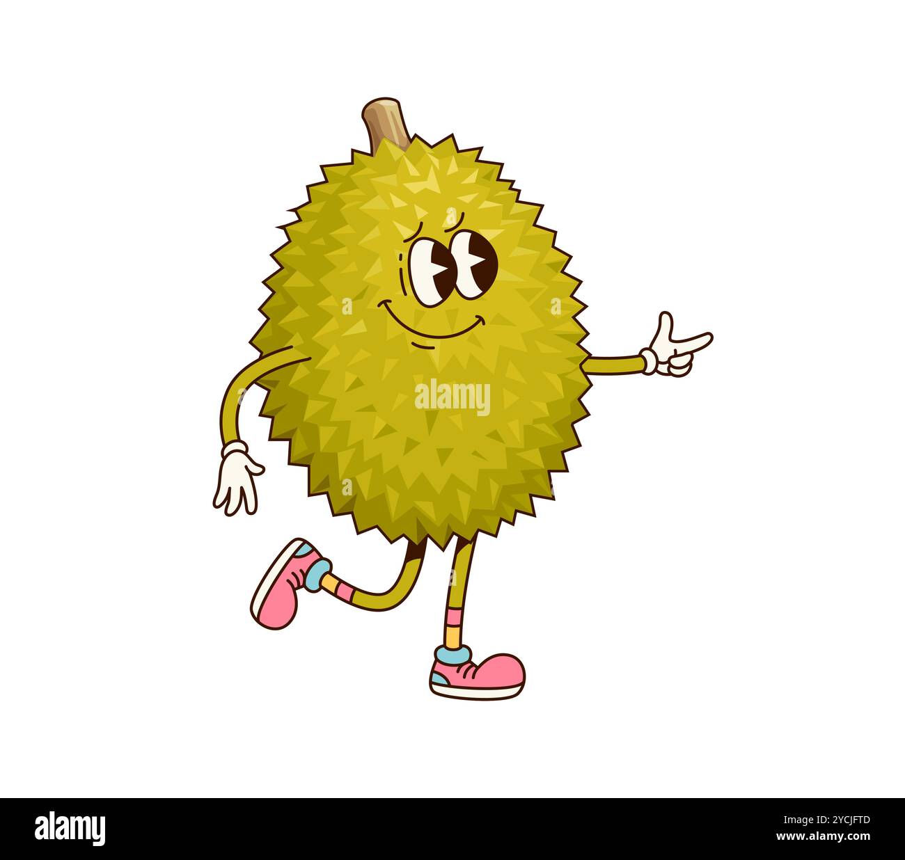 Groovy tropical durian fruit character with friendly face and cheerful ...