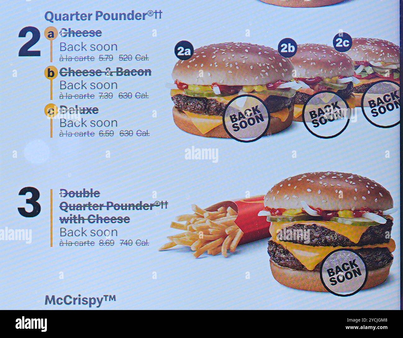 The electronic menu order board still displays Quarter Pounder ...