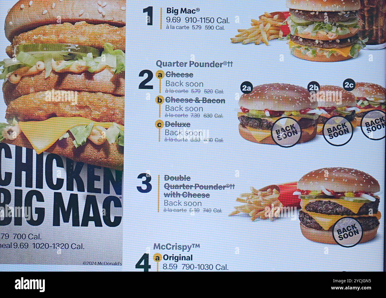 The electronic menu order board still displays Quarter Pounder ...