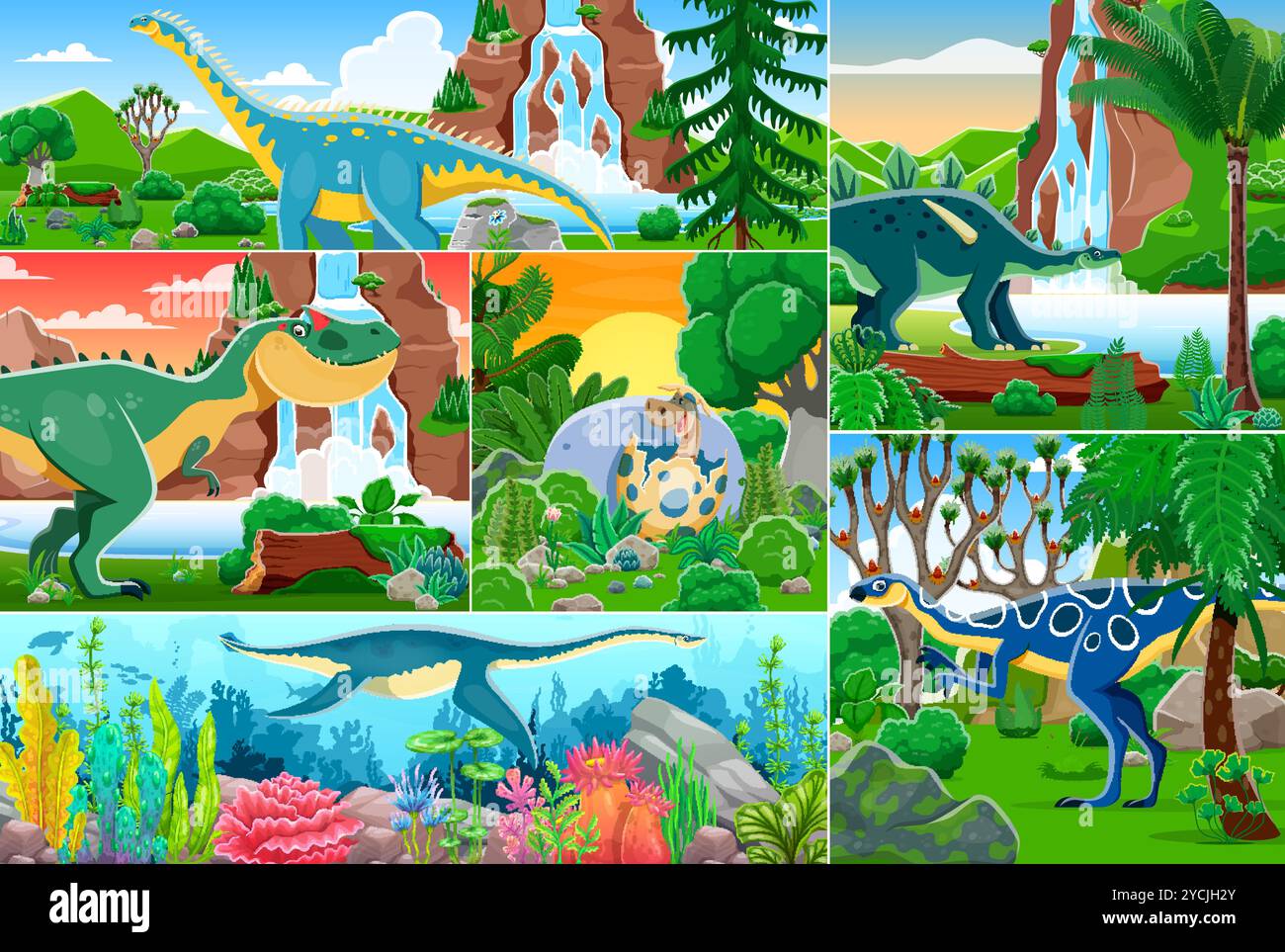 Cartoon baby dino, dinosaur animal and reptile characters collage ...