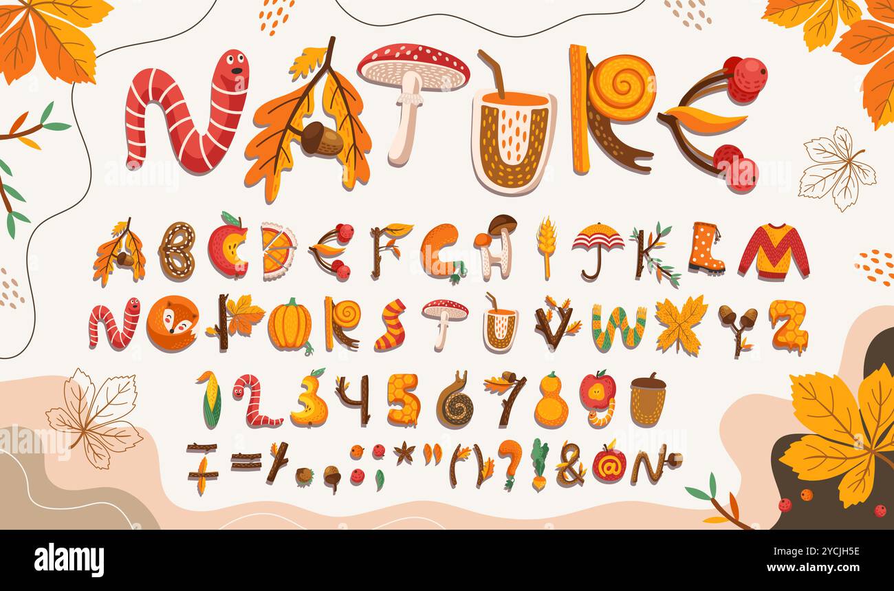 Cartoon fall autumn font, Thanksgiving type, autumnal funny alphabet ...