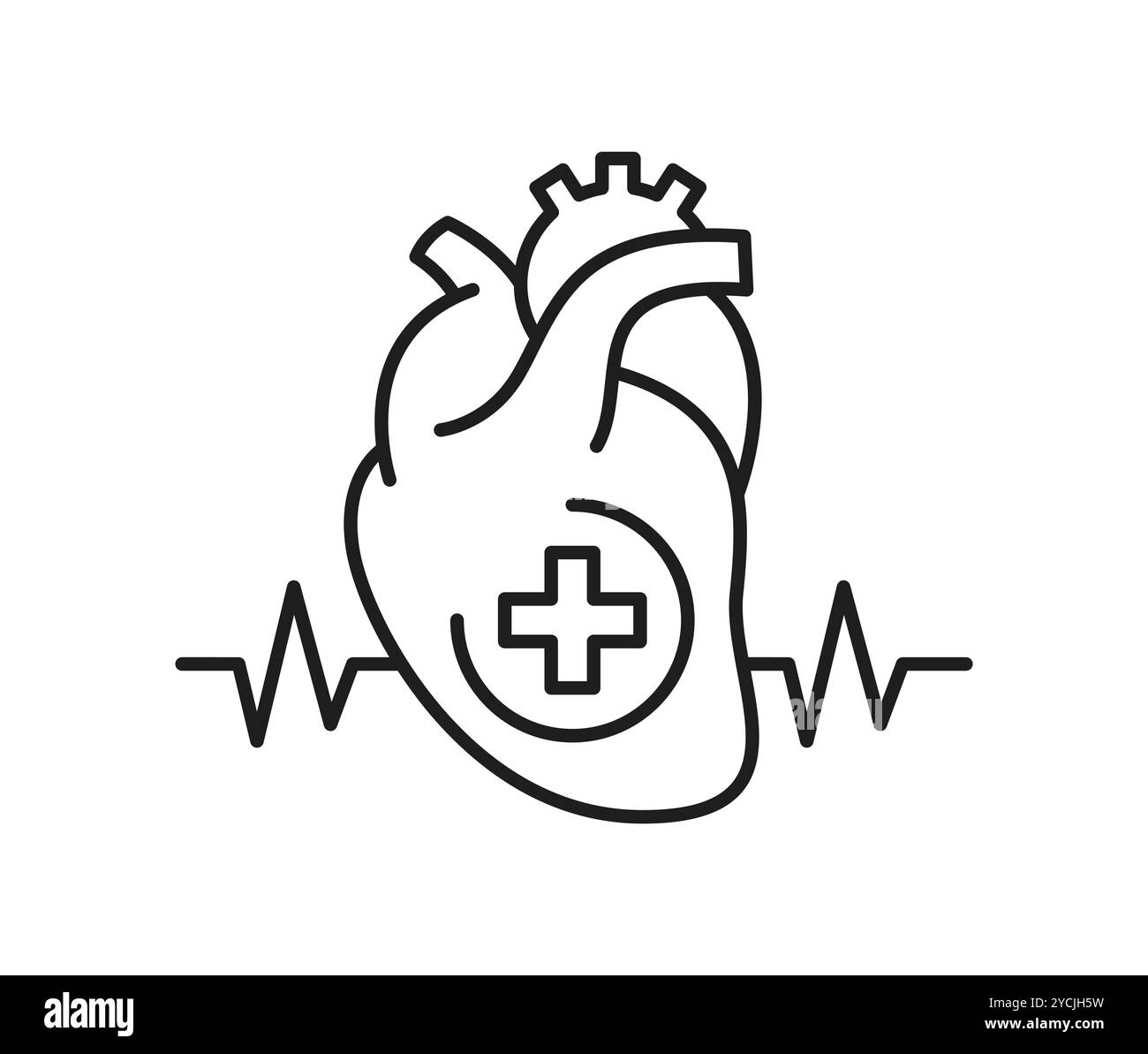 Heart cardiogram and cardiology medicine line icon. Human heart ...