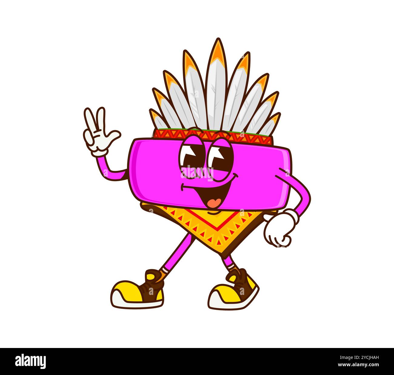 Cartoon groovy indian math minus sign character. Vector native american ...
