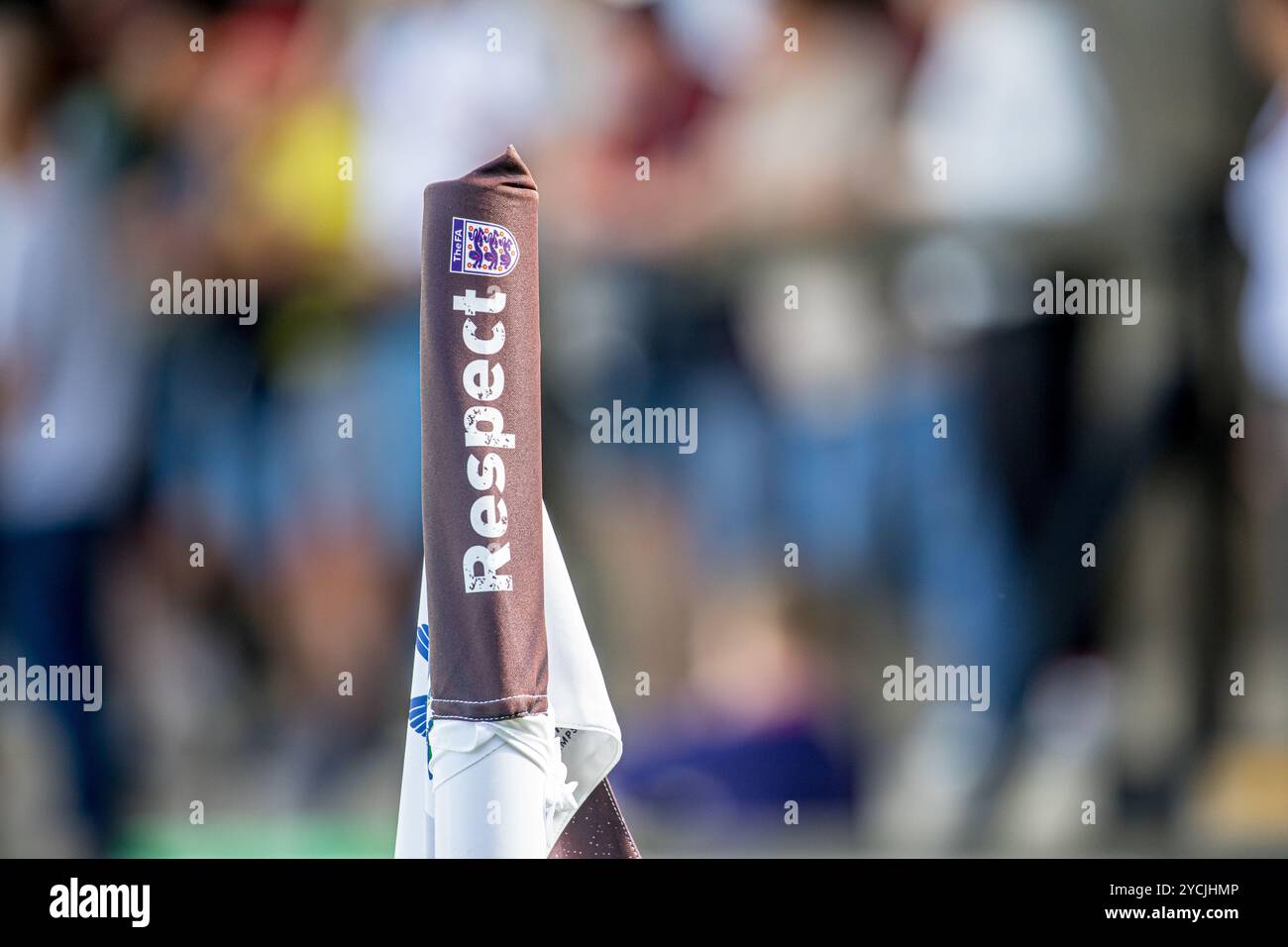 Respect and The FA 3 lions badge on a league football corner flag. Credit John Rose/Alamy Stock ...